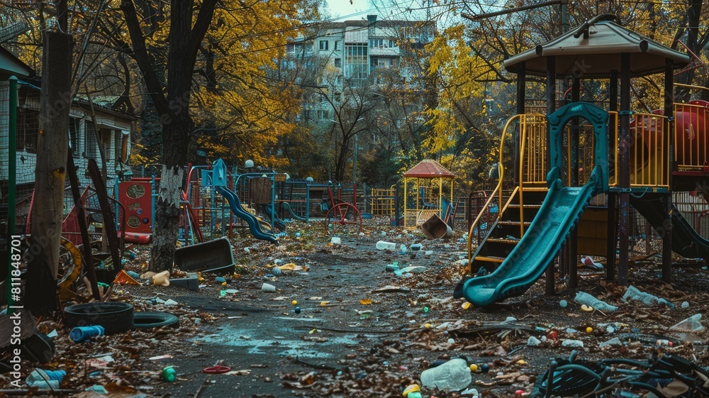 Foto de Playground Covered in Tons of Litter. The Problem of Neglected ...