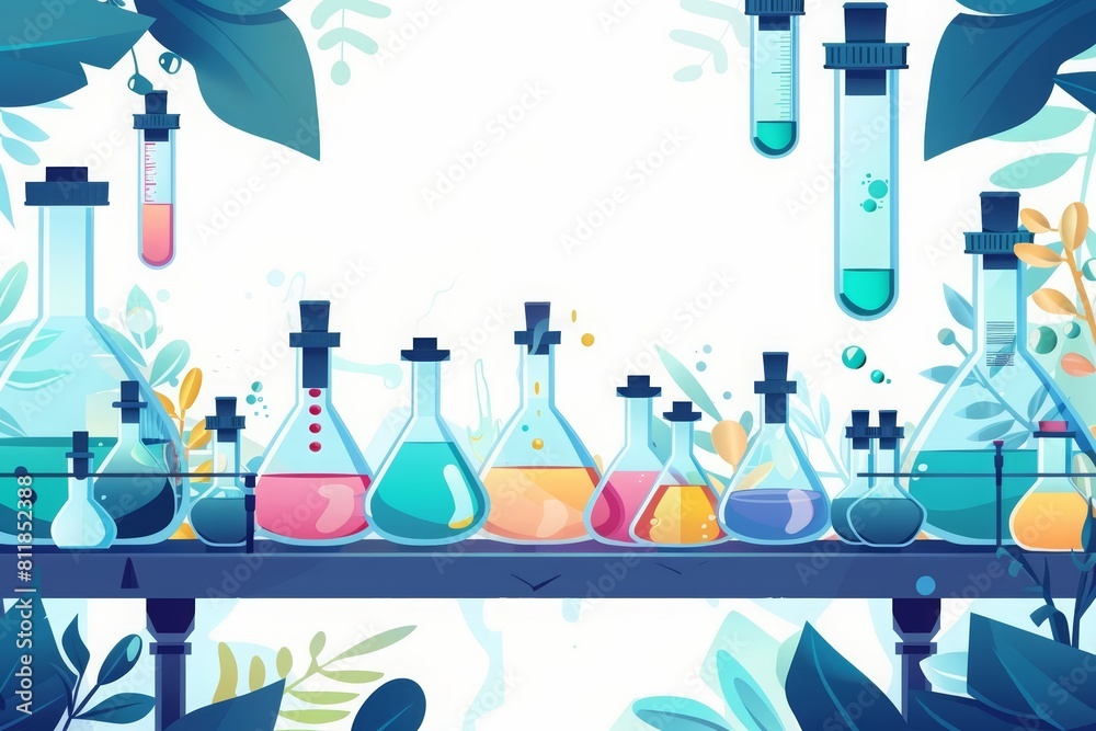The graphic poster of a science lab filled with beakers and flasks ...