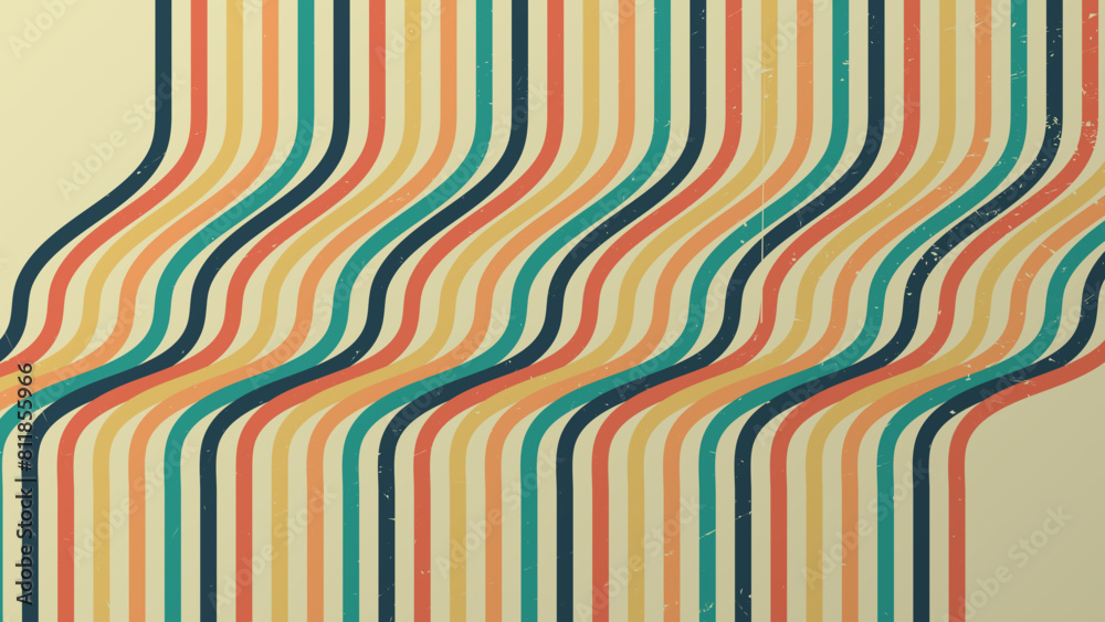 70s retro perspective lines rainbow background. Vintage grunge ...