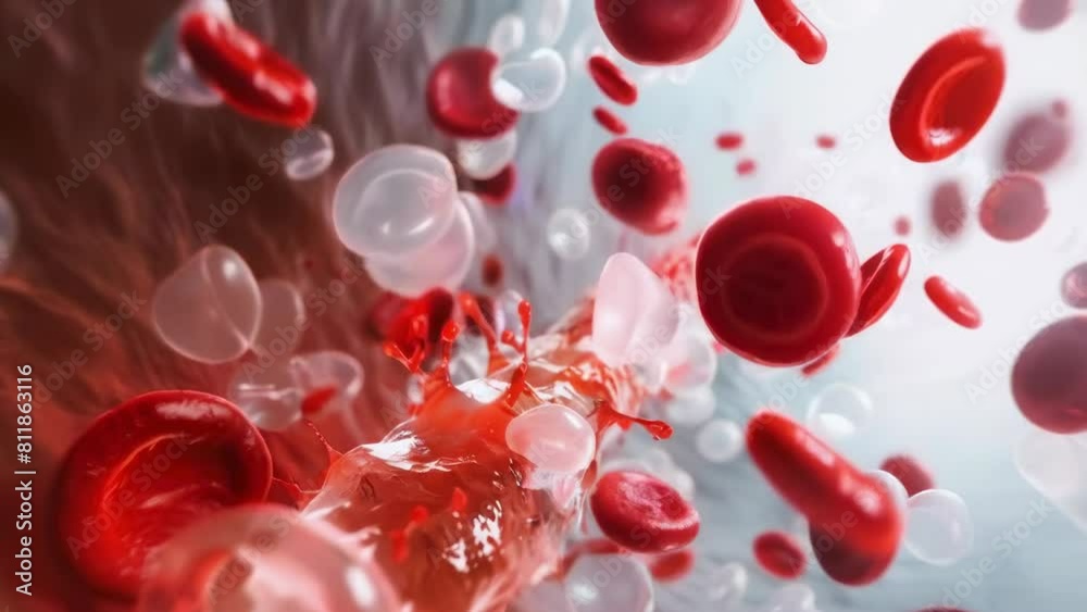 Close-up of blood cells within vessel, showcasing dynamic flow with ...