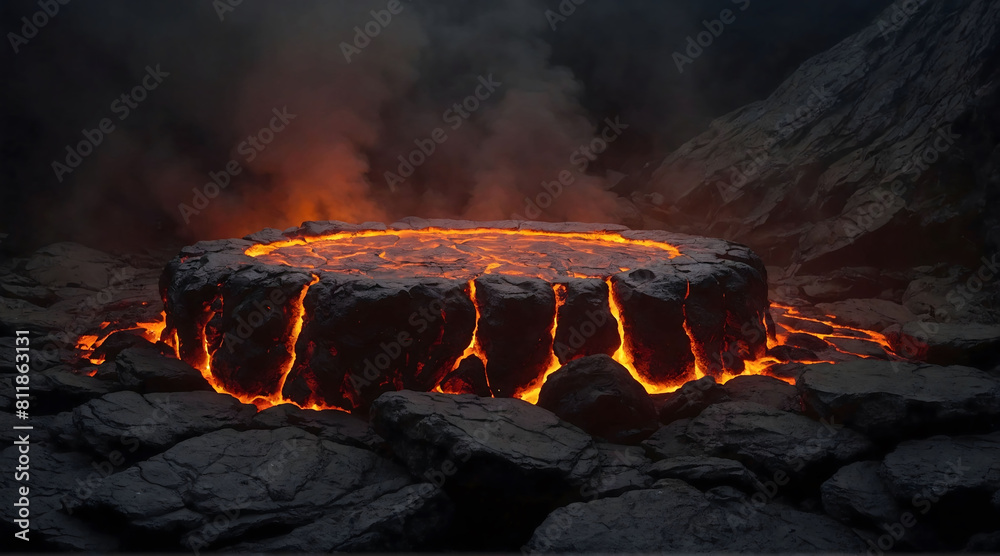 Fire lava podium rock volcano background product magma display 3d scene ...