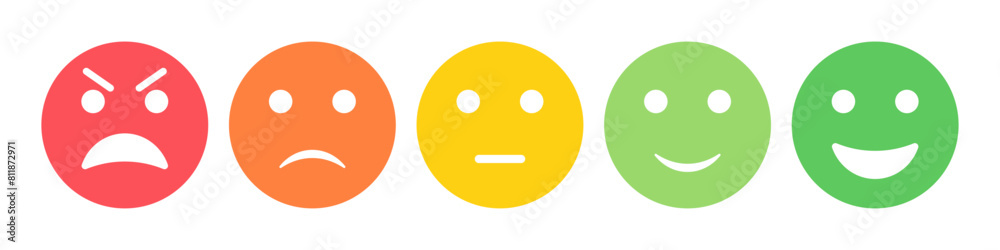 Rating emoji set in colored flat style. Feedback emoticons collection ...
