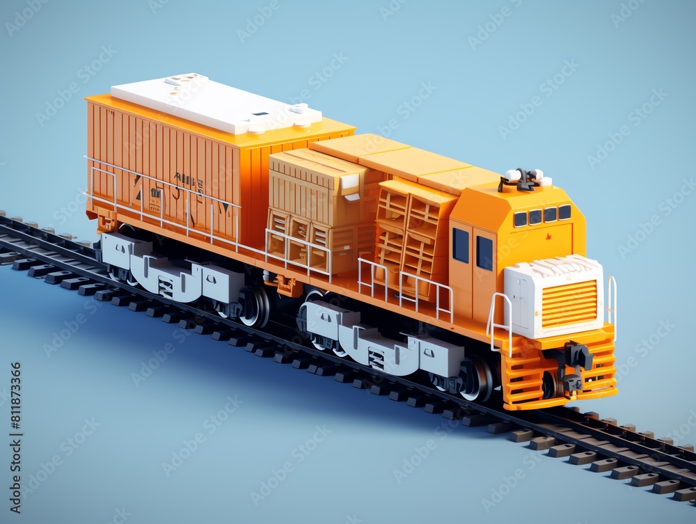 Freight train loading cargo flat design side view industrial theme 3D ...