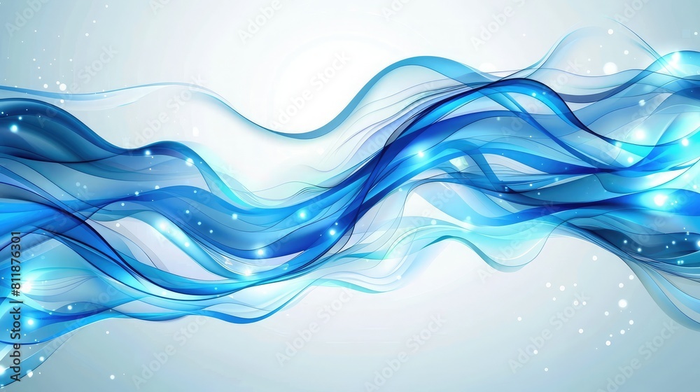 blue wave, stars, and lines on black background, with white dots and ...