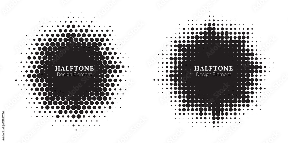Halftone circle frame background set. Round border Icon using halftone ...