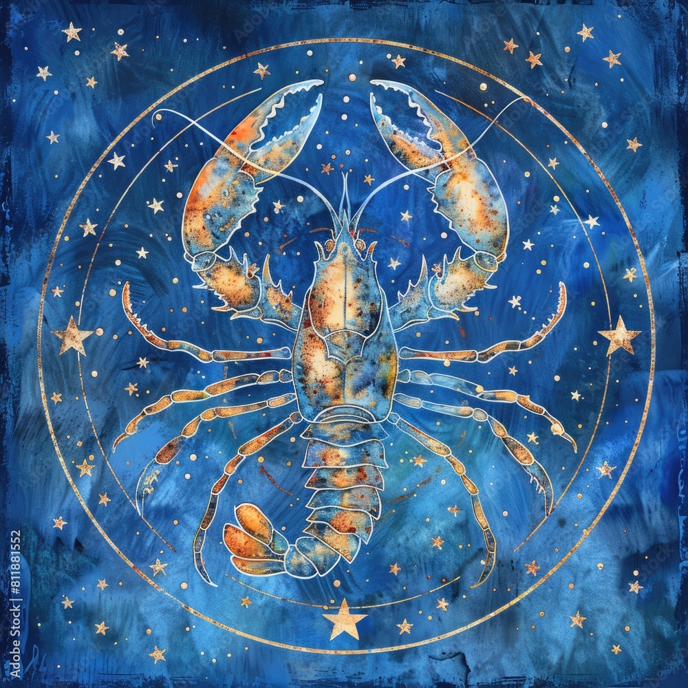 Zodiac Sign Cancer On An Abstract Blue Background Personification Of