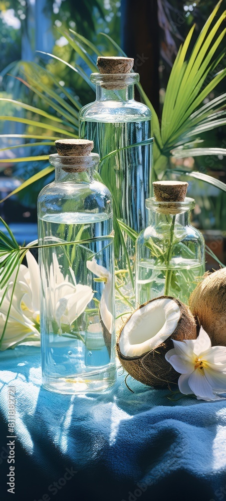 Fotografia do Stock: Spa composition in tropics. Set up with essential ...