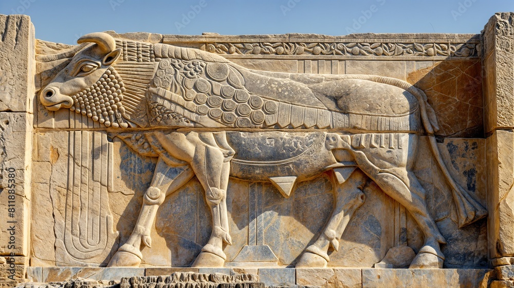 Ancient bull bas-relief on Eastern Stairway of Apadana Palace Stock ...
