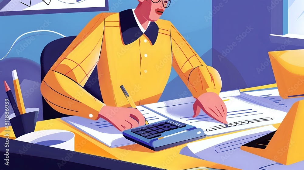 Loan Officer Using Computer and Calculator to Assess Loan Applications ...