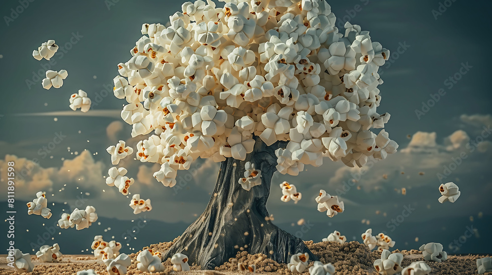 Fantasy Flavors: Artistic Concept of a Tree Bursting with Popcorn Stock ...