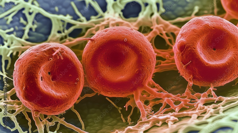 This red blood cell image shows the circular shape and characteristic ...