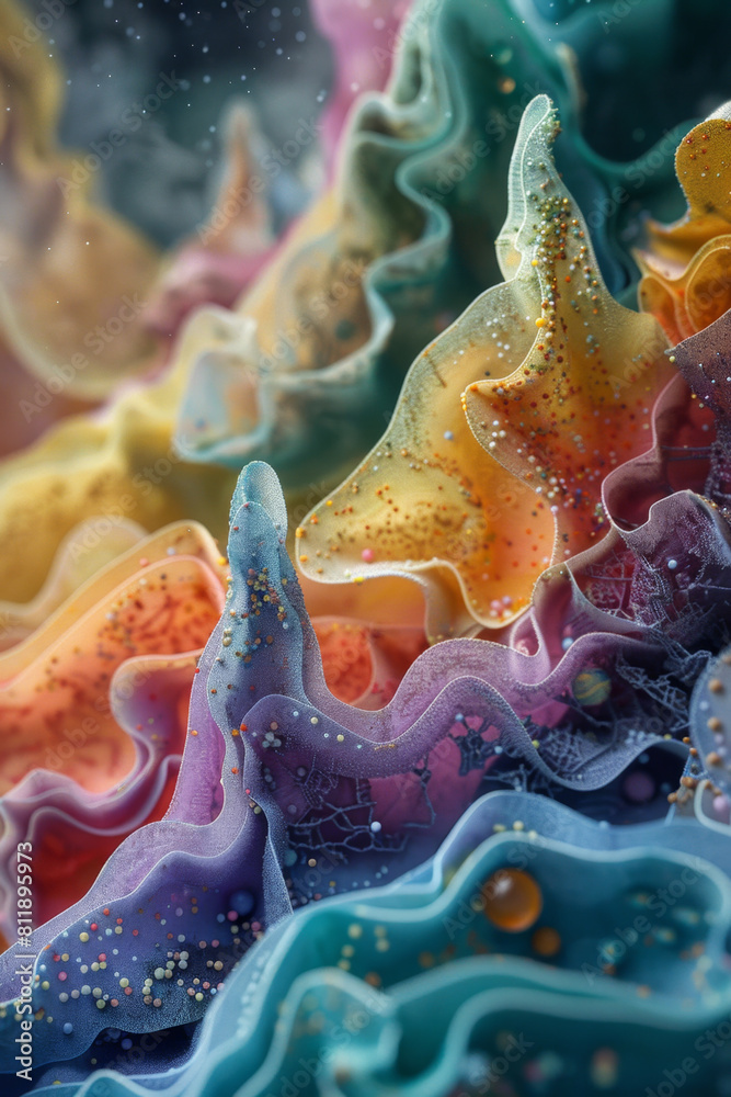 Vibrant bacterial colonies resembling alien landscape under microscope ...