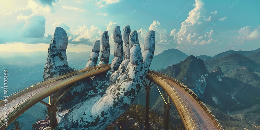 Golden Bridge lifted by hand, hand bridge vietnam nature da nang hill ...