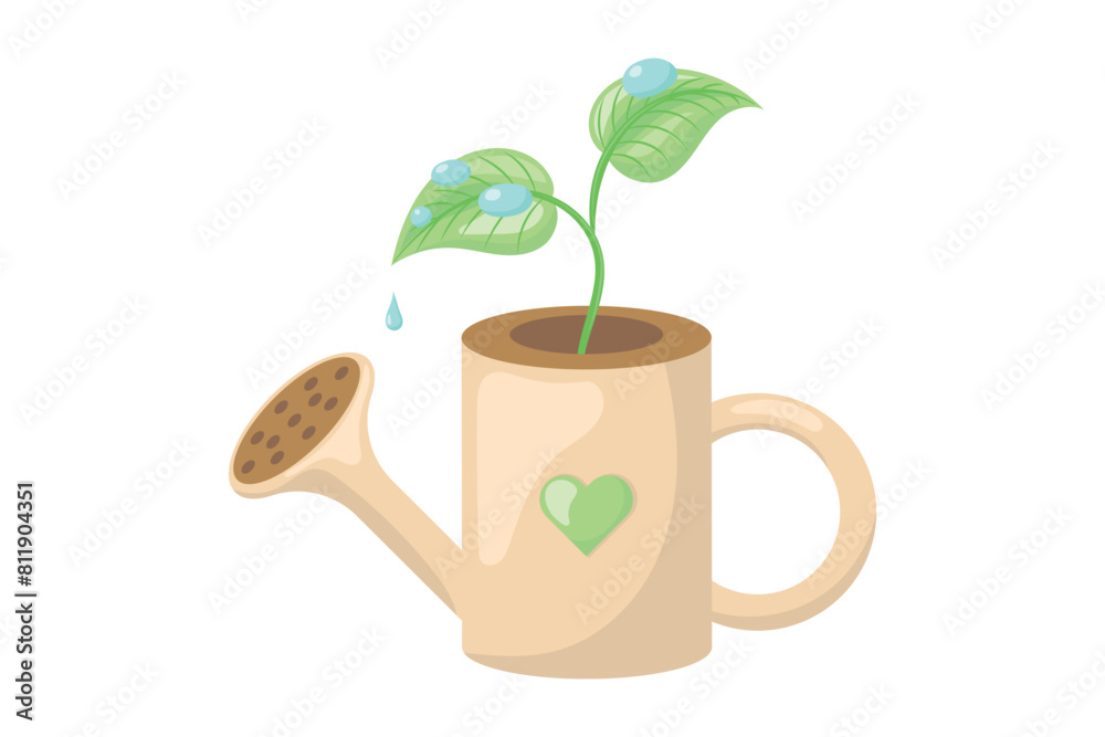 A pixel art illustration of a watering can with a plant growing out of ...