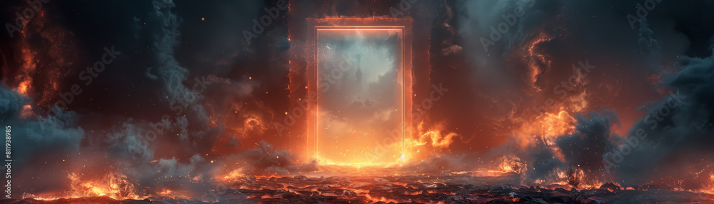 Create a digital artwork depicting a fiery inferno of sinful curses ...