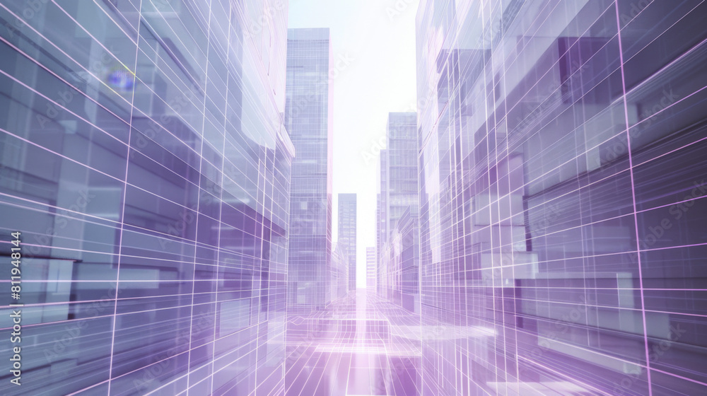 Line-based translucent graphics with street scenery, block buildings ...