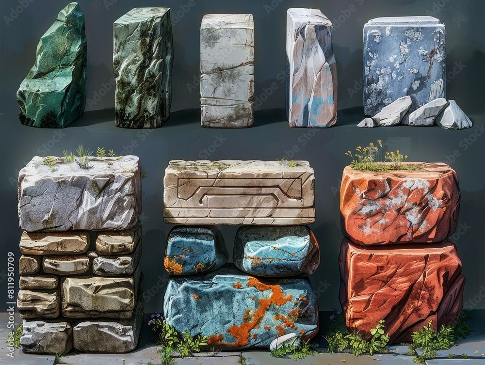 Simple stone altar - a set of various stone altars - various models ...