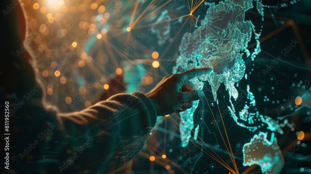 Digital technology, businessman holding Global network connection. Big ...