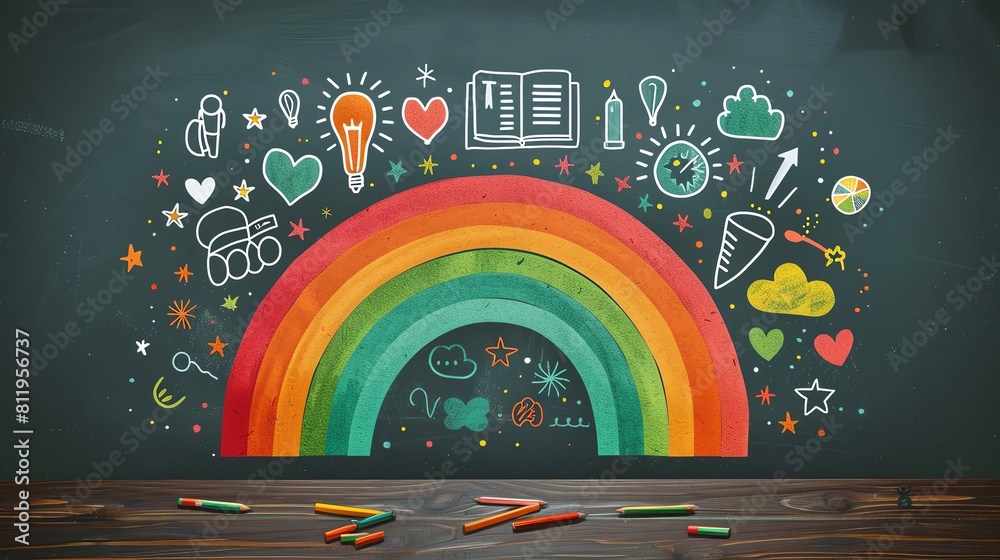 Educational poster in a classroom showing a rainbow with diverse and ...