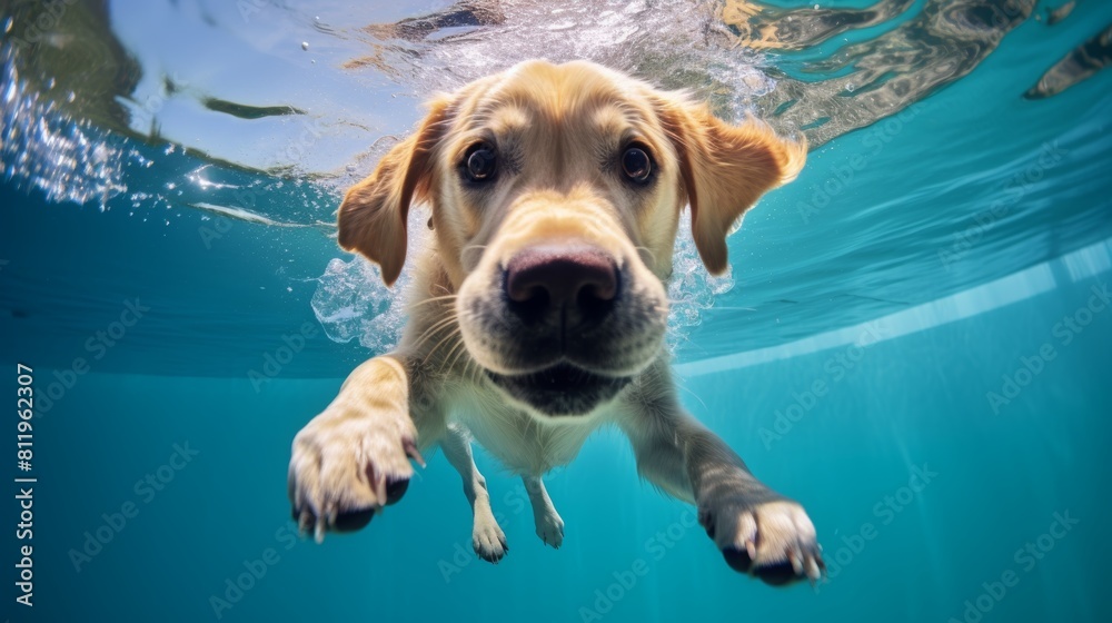 Funny underwater picture of puppies in swimming pool playing deep dive ...