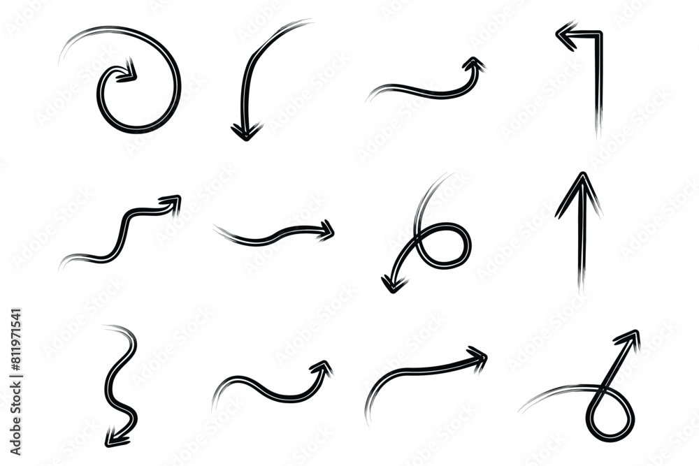 Double line Brush Arrow Direction Shape Curved Line Pictogram Symbol ...