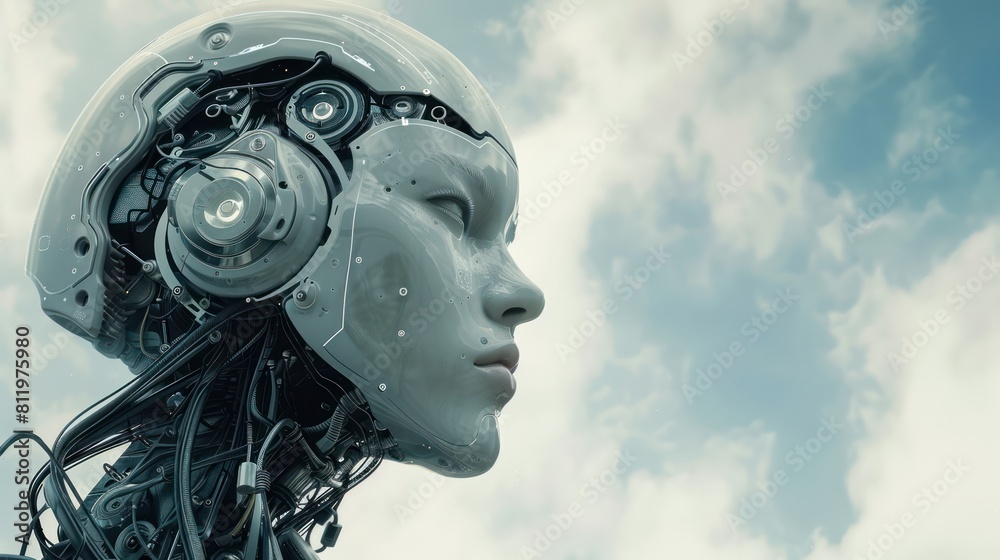 Futuristic Side View Portrait of Robot Head for AI Technology Concept ...