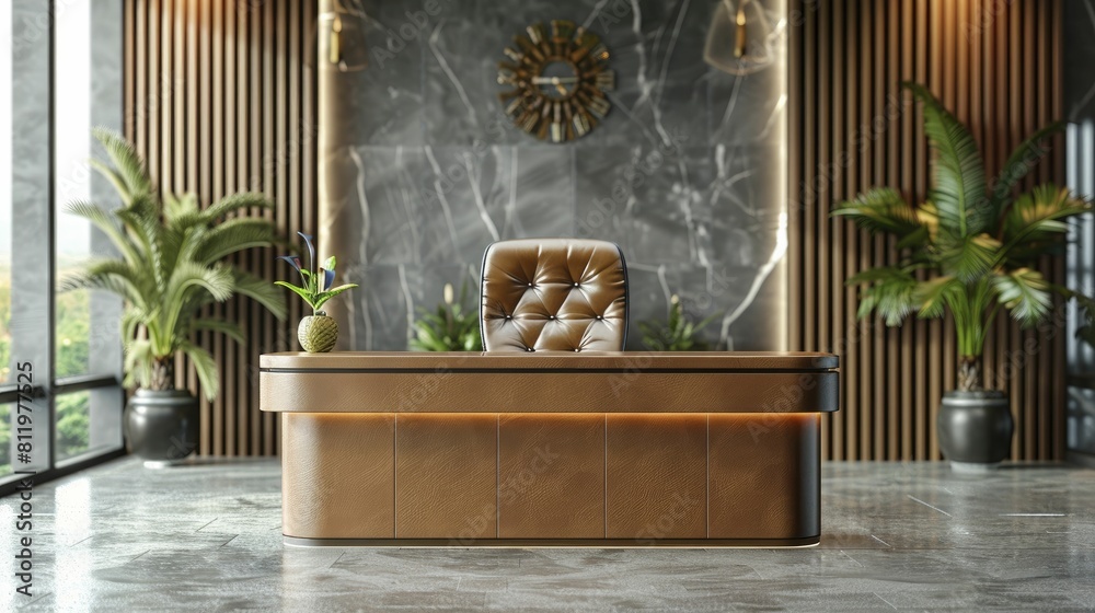 Enhance your office ambiance with a sleek Leather Podium against a ...