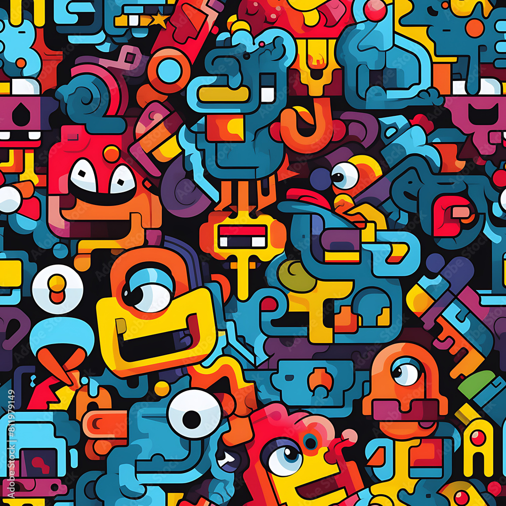 8 bits digital game art seamless pattern, the design for apply a ...