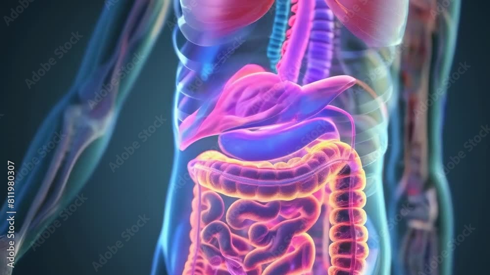 Dynamic activity within the human digestive system, showcasing the ...