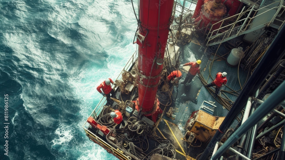 The naval architecture of an oil rig floating in the vast ocean ...