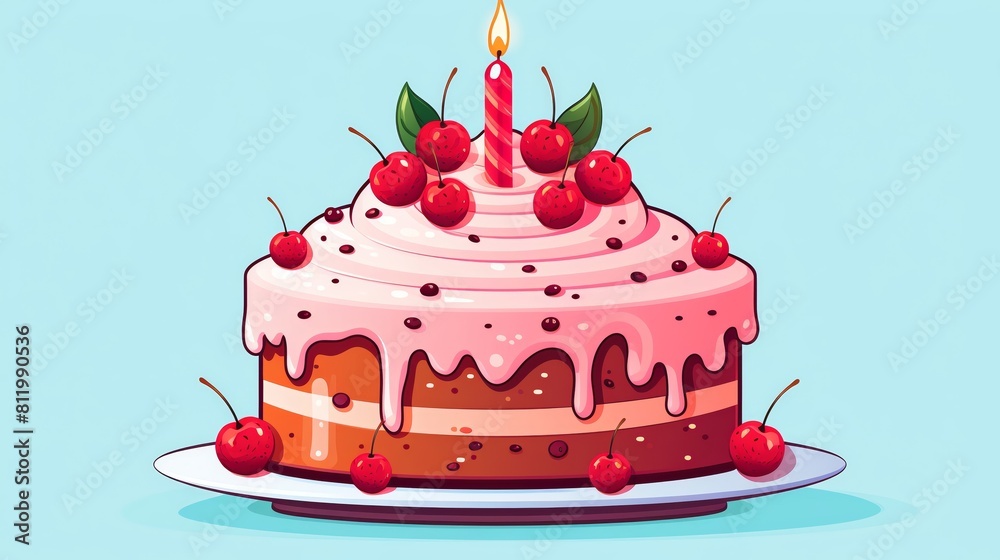 Birthday cake flat design side view centerpiece dessert theme animation ...