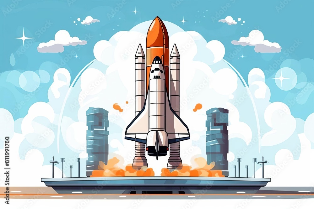Design a flat design artwork of a space shuttle docking in front view ...