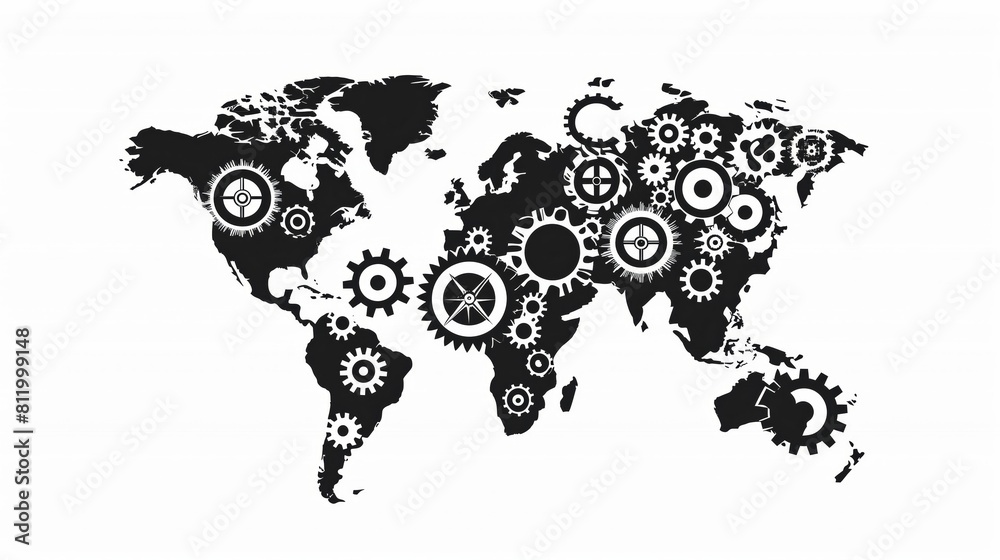 Monochrome gear-infused world map design - Illustration of a world map ...