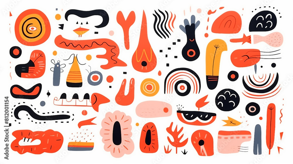 Quirky Hand-Drawn Doodle Elements in Cubism Style: Abstract Shapes for ...