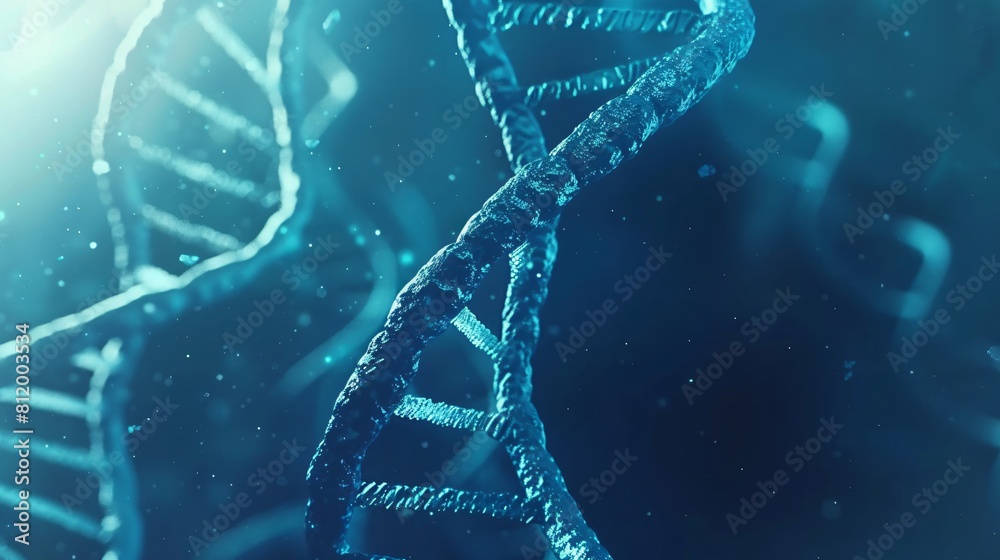 Several bars of broken, dark blue DNA structure, black background ...