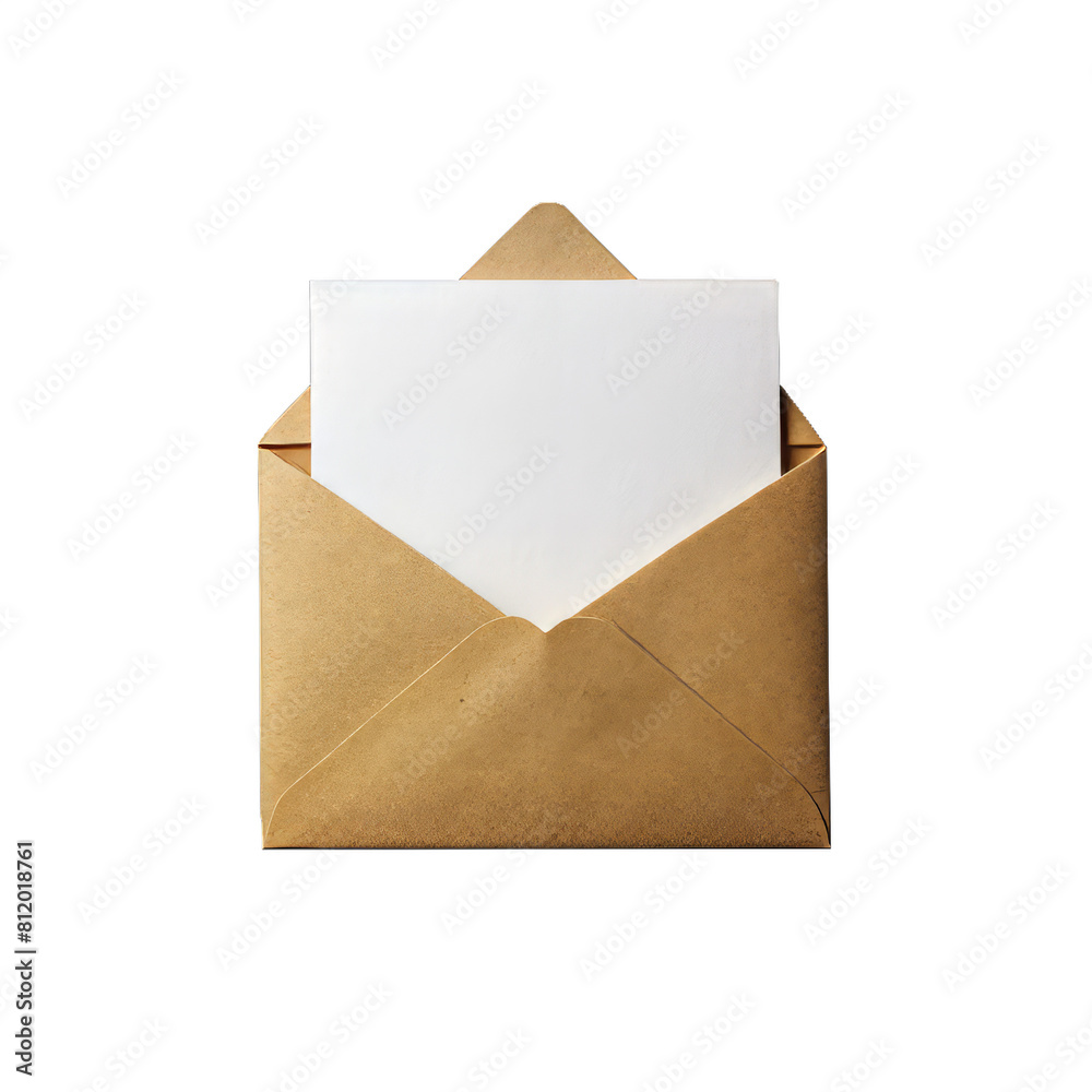 Open paper envelope with white sheet, isolated on white transparent ...