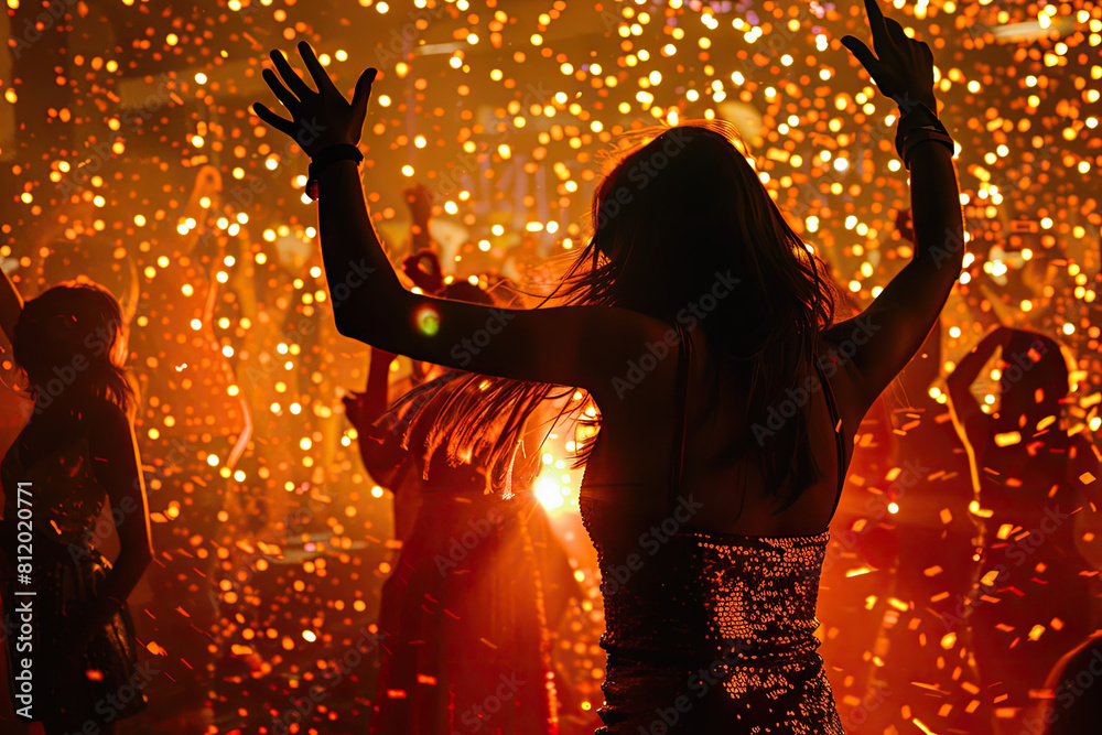 orange glitter background with dancing silhouette at party Stock Photo ...