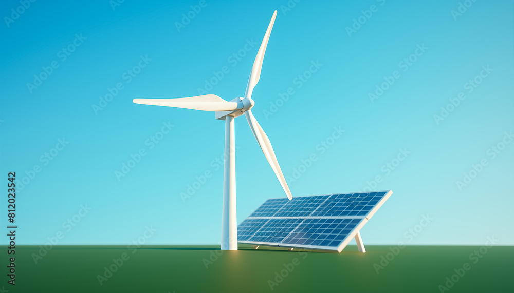 Minimalist 3d renewable energy background with miniature figures of ...