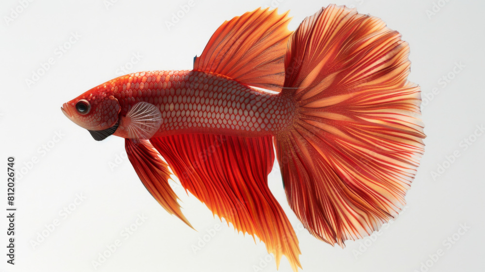 Stunning vibrant red Betta fish, captured in mid-swim with its elegant ...