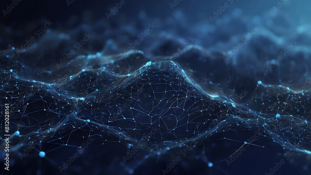 Blue abstract background with a network grid and particles connected ...