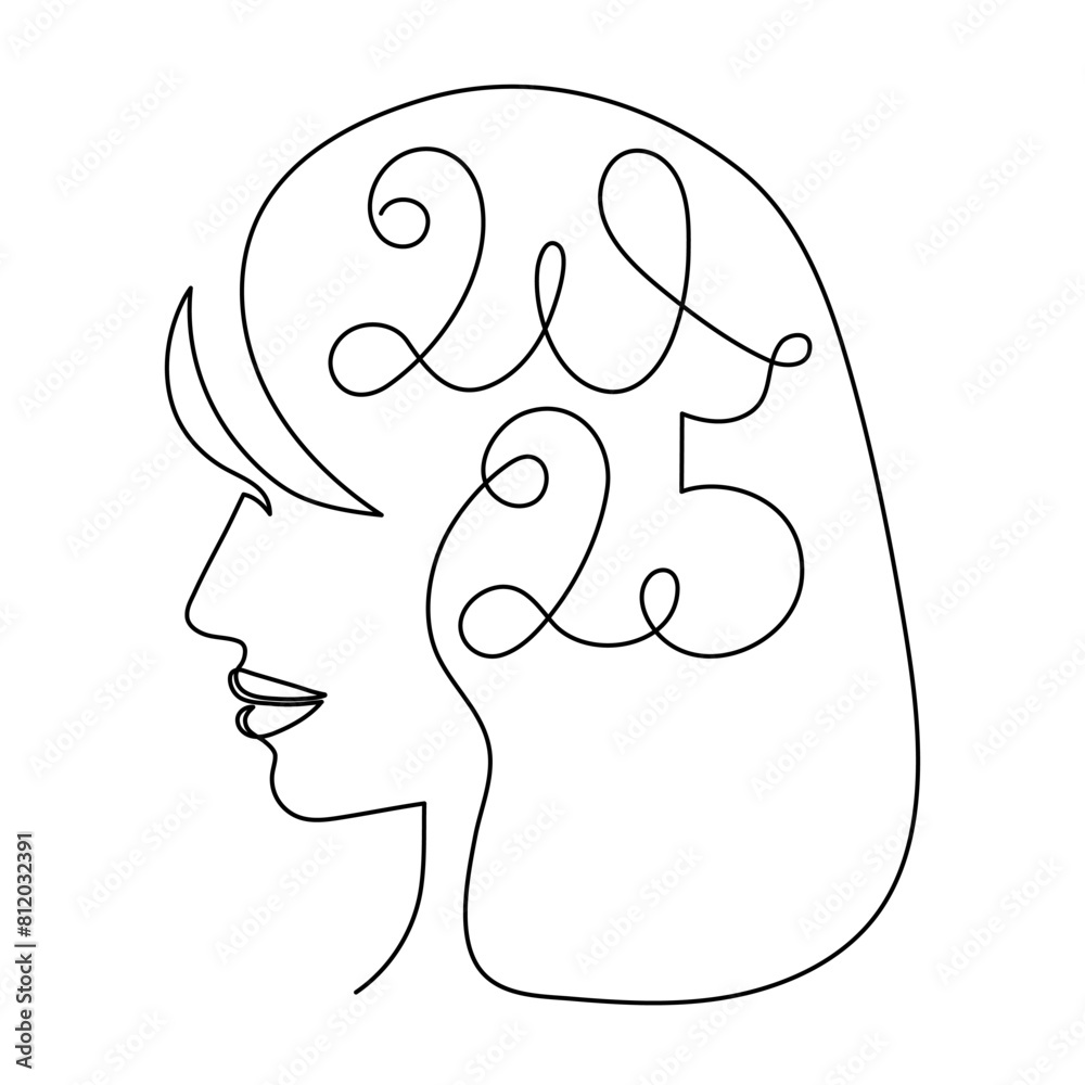 2025 and woman one line art, hand drawn lady figure continuous contour ...