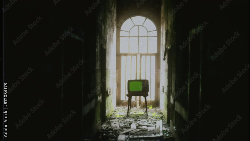Green Screen TV Sunny Gate Corridor Old VHS Texture Tracking Shot ...