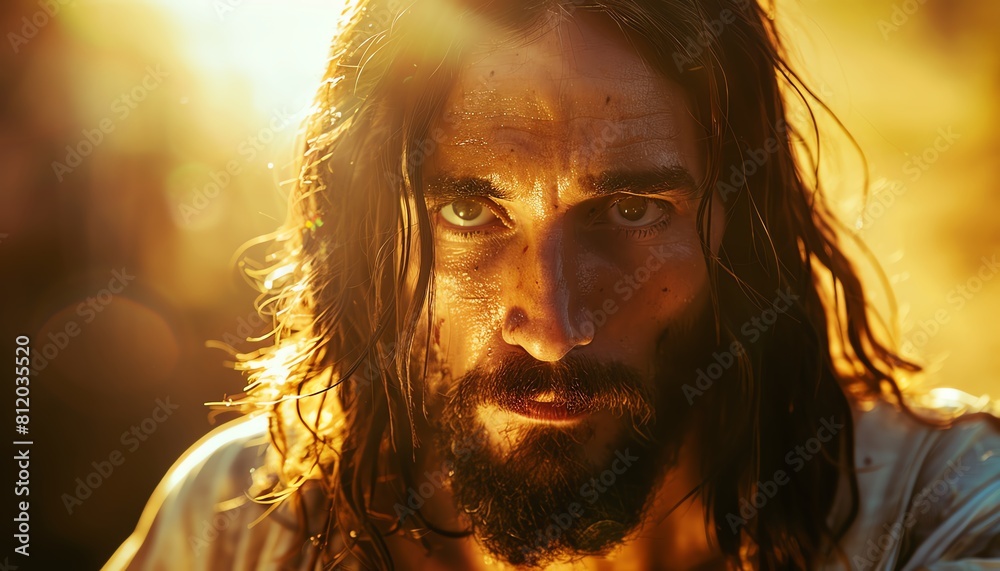 Artistic depiction of Jesus Christ with a serene expression, soft ...