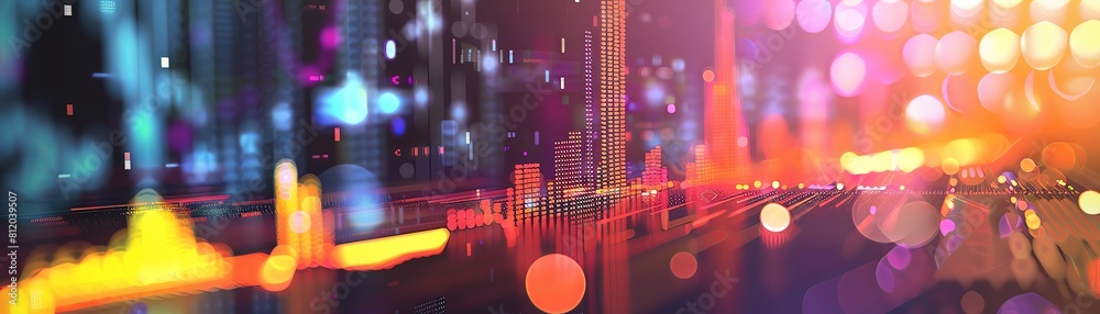 Close up of a stock market chart with bar graphs and pie charts in the ...