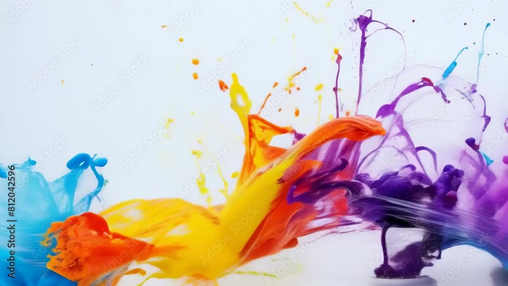 A dynamic and vibrant explosion of ink in water, featuring a spectrum ...