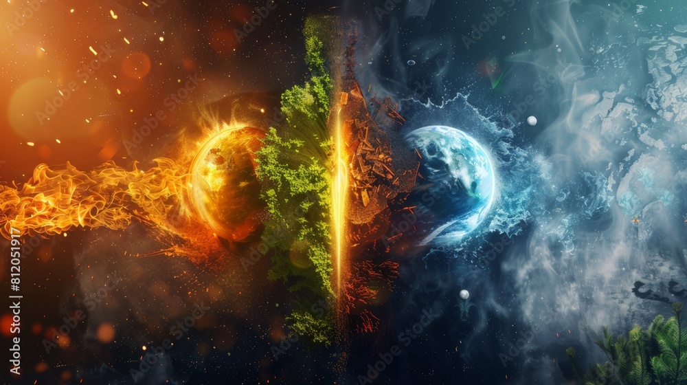 Matter. The five fundamental elements of nature: Water, Fire, Earth ...
