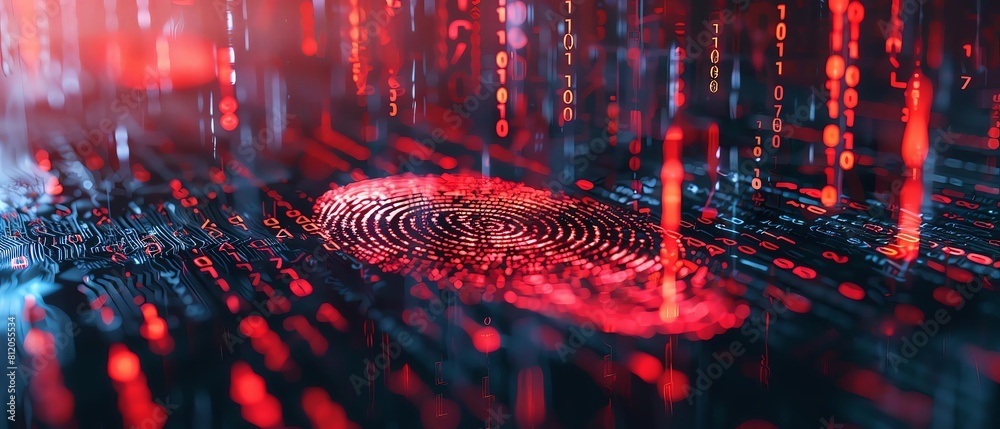 Religious fingerprint on digital background with binary code. The ...
