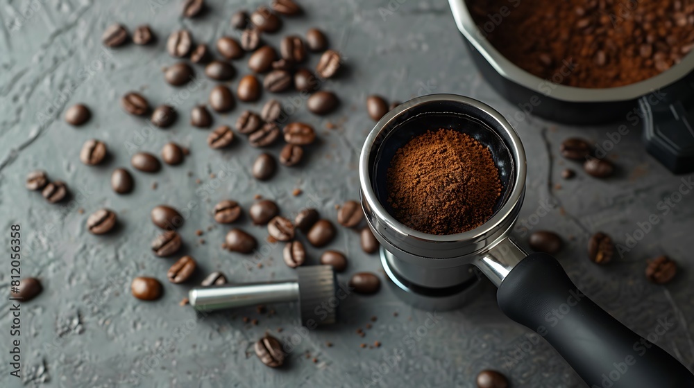 Equipment in a coffee shop of barista coffee tool portafilter with ...