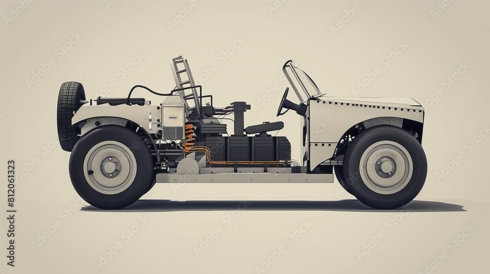 A technical drawing of an electric vehicle EV showing the battery ...