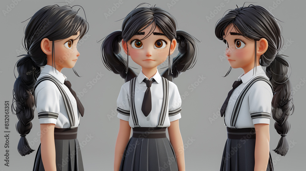 3d illustration featuring a female character in school uniform ...